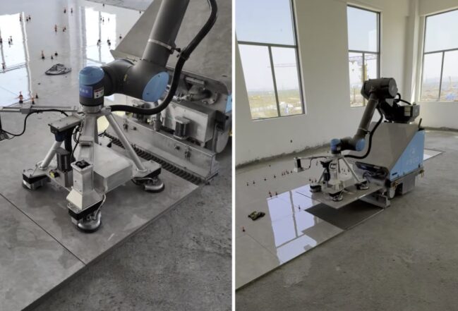 This robot lays a tile every 40 seconds, perfectly level!